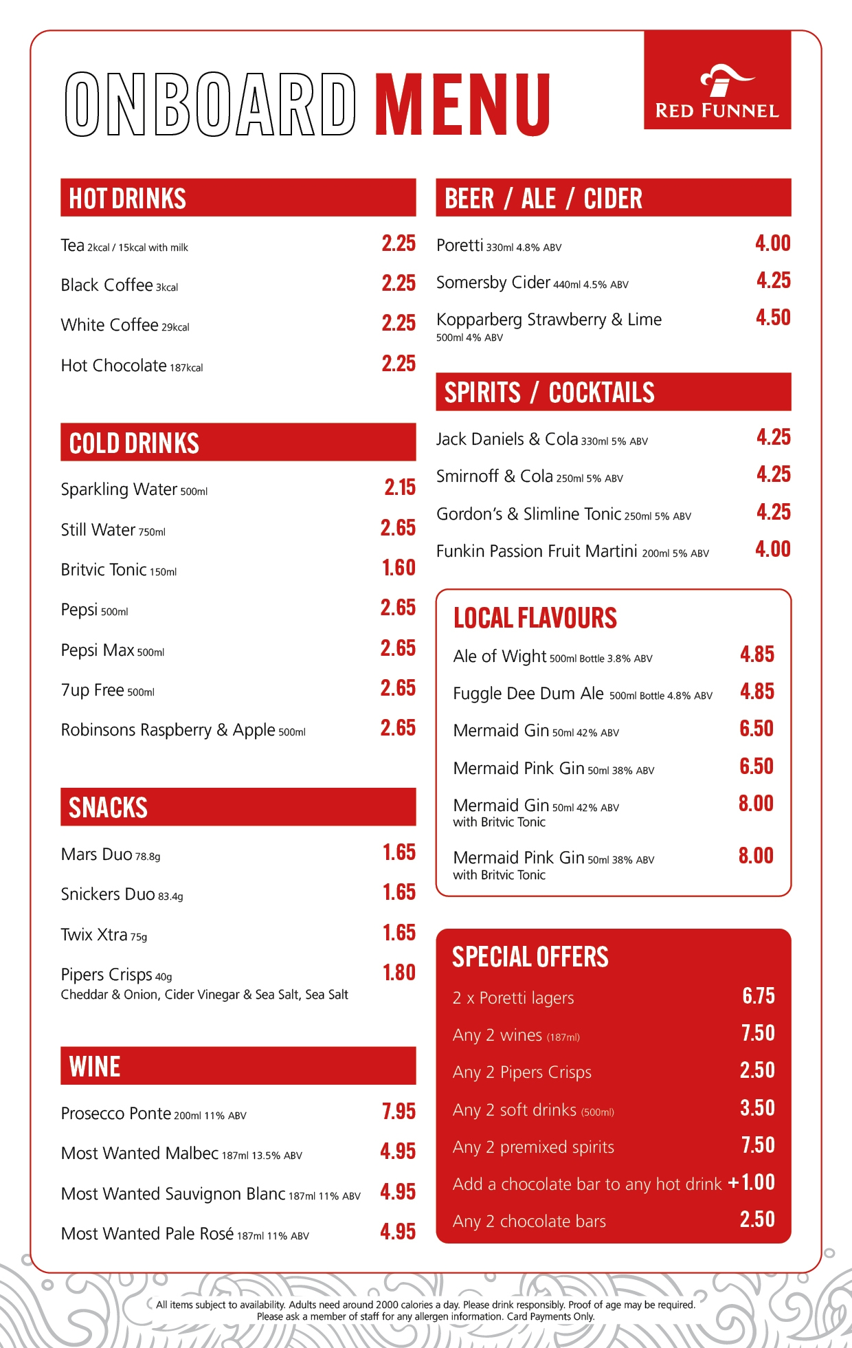 Red Jet Menu | Red Funnel Ferries