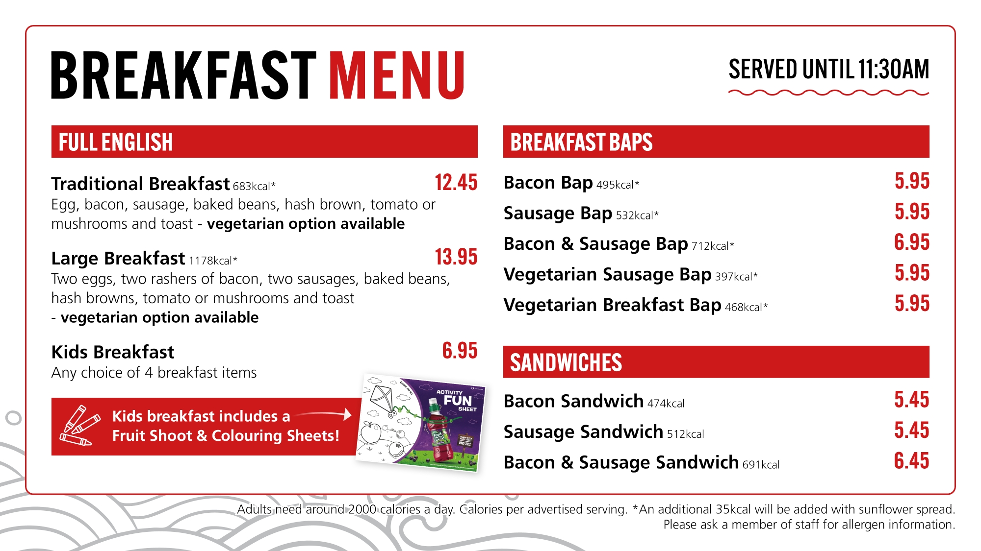 Onboard Menus | Red Funnel Ferries